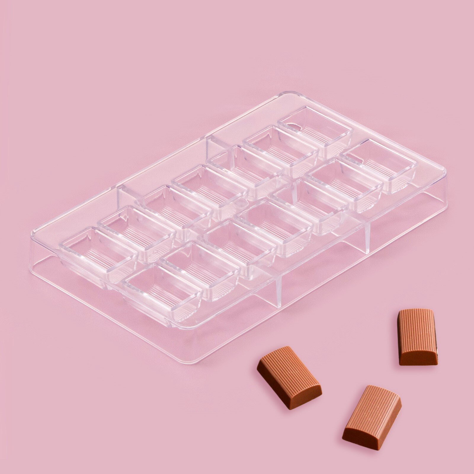 Форма для конфет и шоколада «Шоколатье», 20×12×2.5 см, 14 ячеек 3.3×2.1×1.5 см, пластик, прозрачная