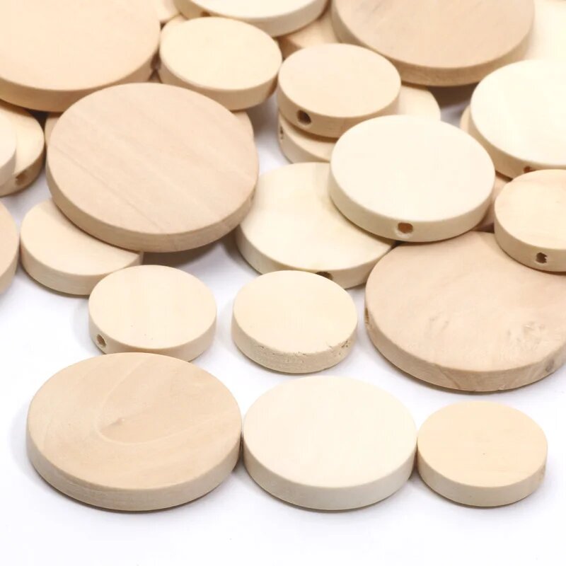 10-30 шт. 15/20/25 мм незавершенные пустые деревянные стружки, плоские круглые с отверстиями, ломтики, деревянные бусины для работы по дереву, украшения «сделай сам»