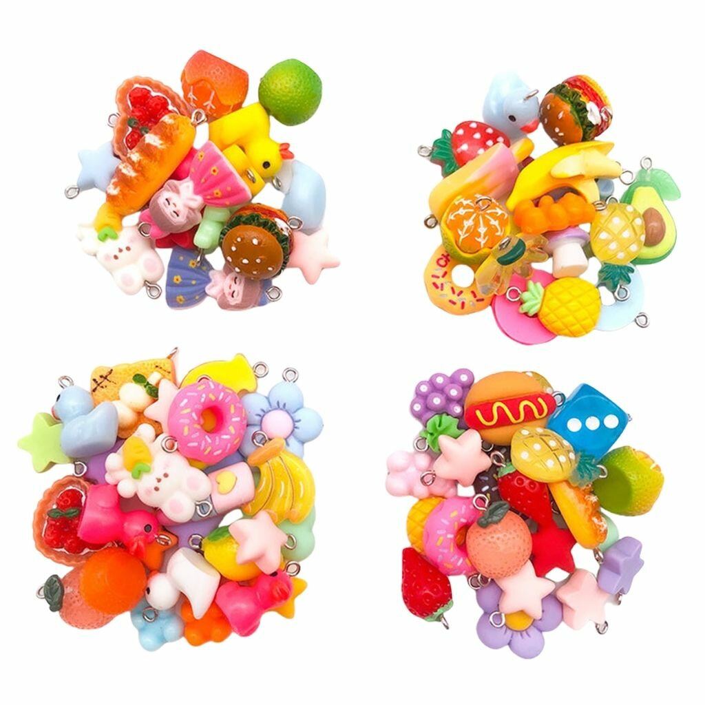 Подвески из смолы для украшений, фруктовые пончики и миниатюры с перфорацией набор 20 шт 1-3 см для браслетов, ожерелий и брелоков