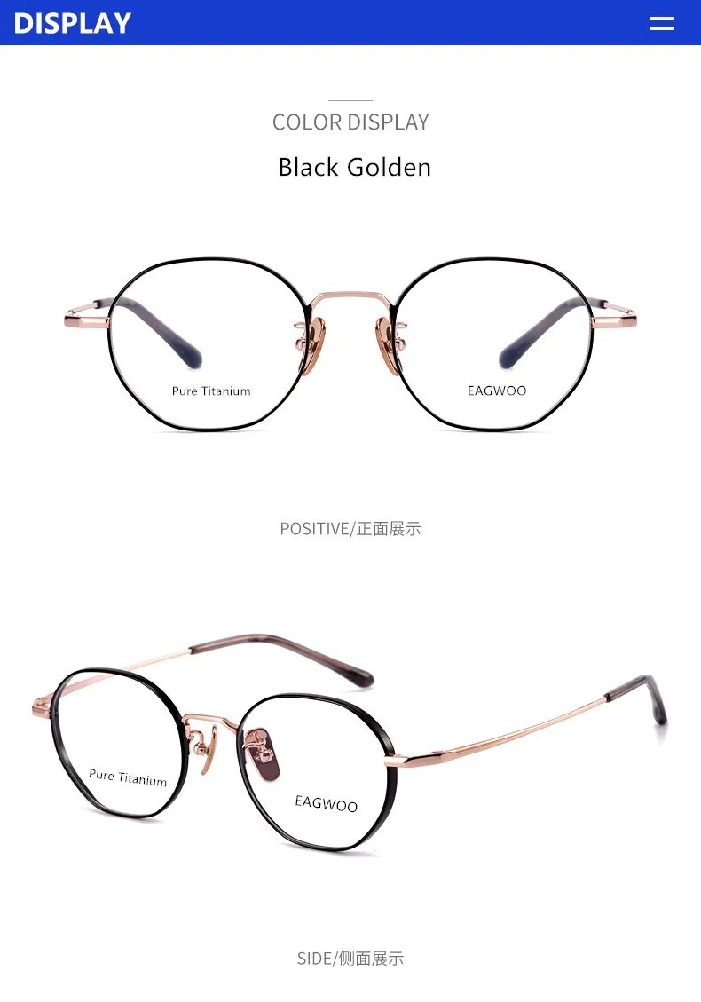 Женские очки EAGWOO из титана красные круглые Black Golden