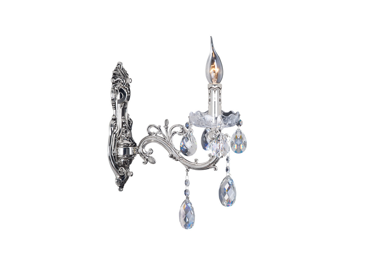 Donolux Classic бра однорожковое, подвески хрусталь, шир 11,3 см, выс 39,5см, 1xE14 60W, арматура состаренное серебро