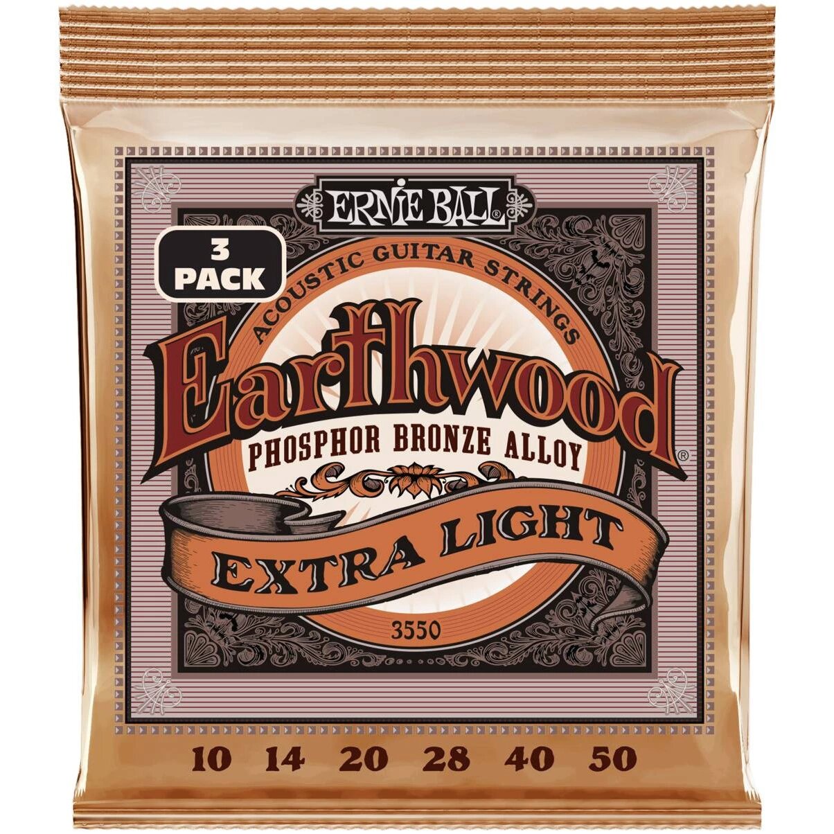 3 комплекта струн для 6-струнной акустической гитары 10-50 Ernie Ball 3550