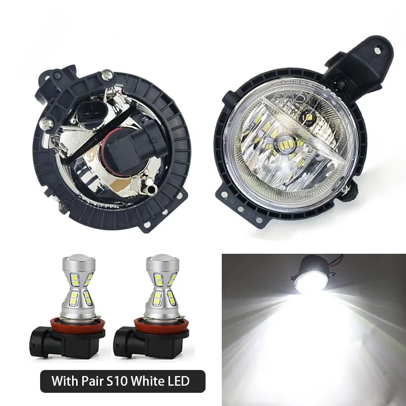 Передний бампер, противотуманная лампа для BMW MINI Cooper R55 R56 R57 для MINI Clubman, запасные части, прочные 63172751295 With S10 White