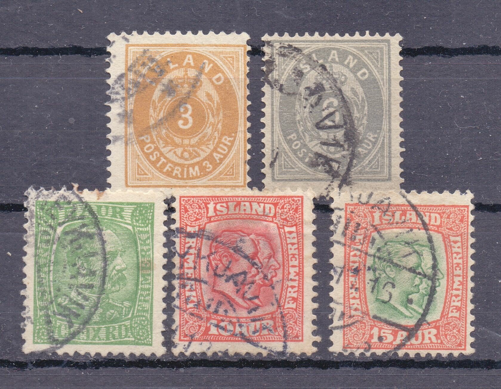 Почтовые марки Исландии 1875 -1907 годы. Редкие, в коллекцию. Набор 5 марок.