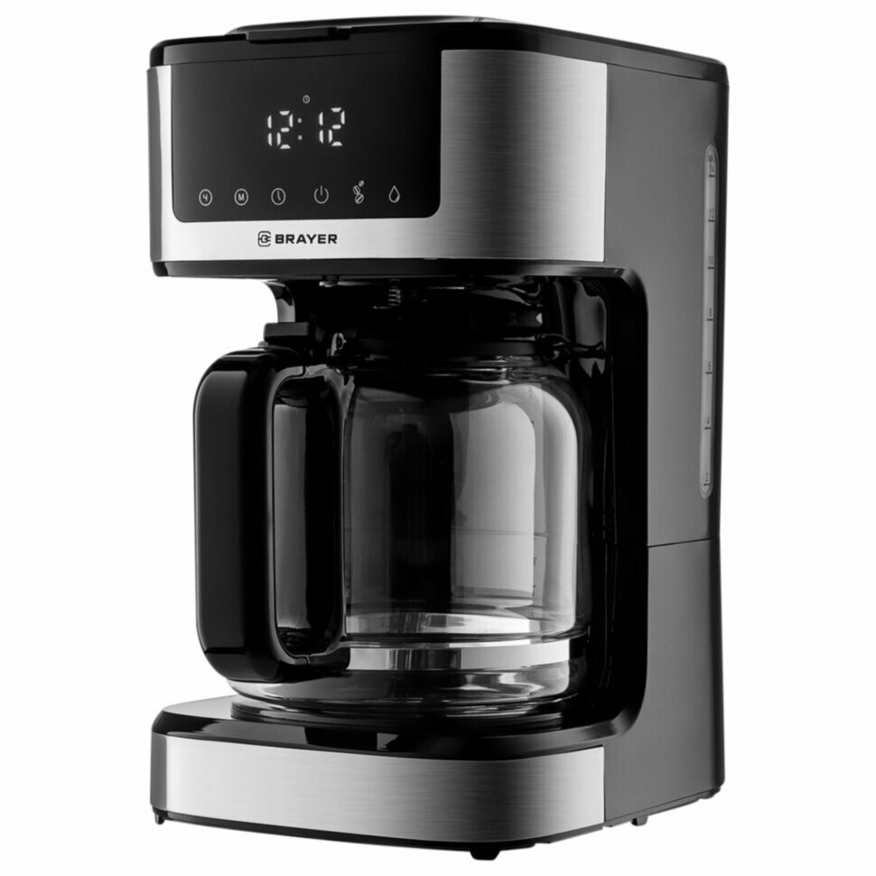 Кофеварка капельная BRAYER BR1124, 900 Вт, объем 1,8 л, LED-дисплей, поддержание температуры, черная, 456900
