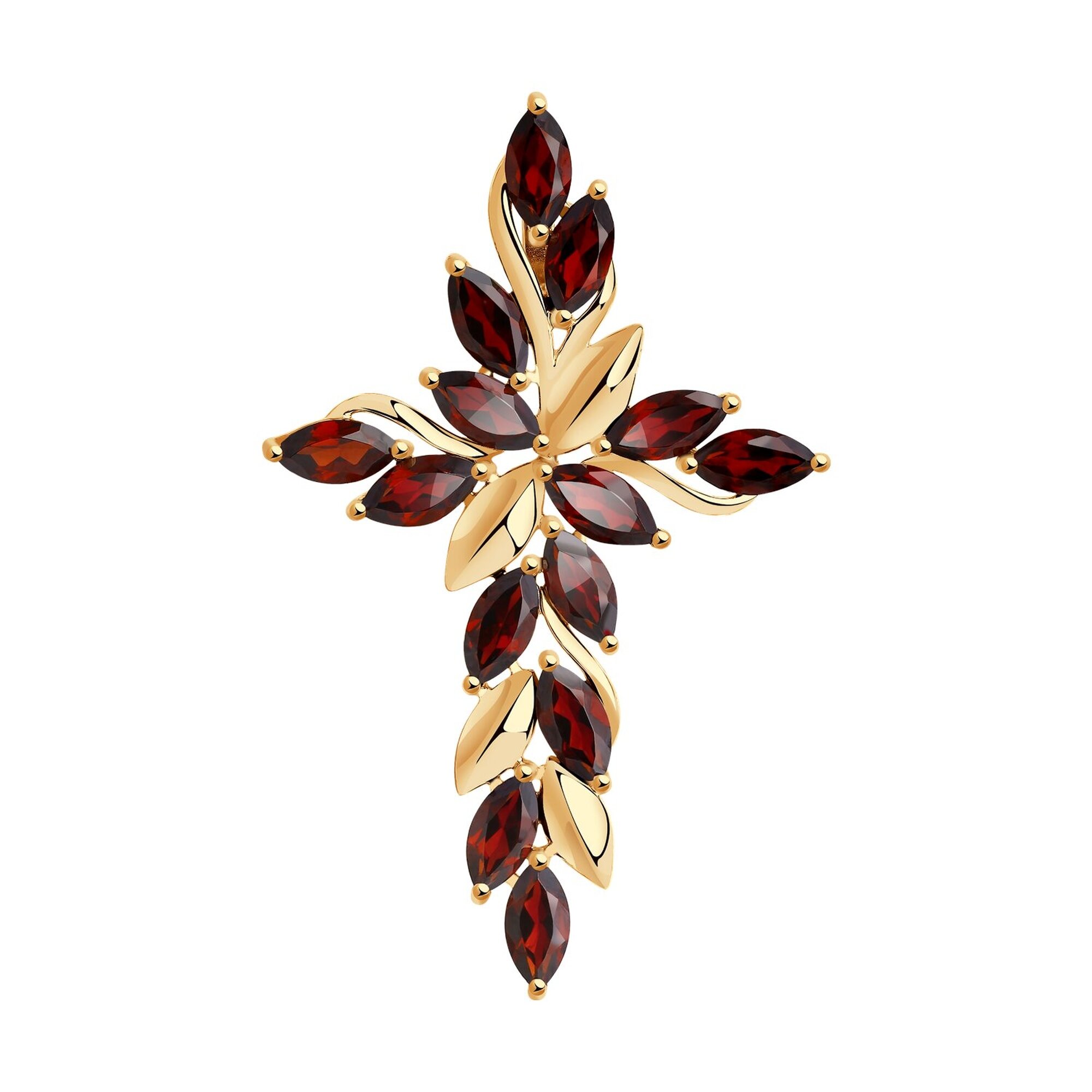 Крестик, красное золото, 585 проба, гранат