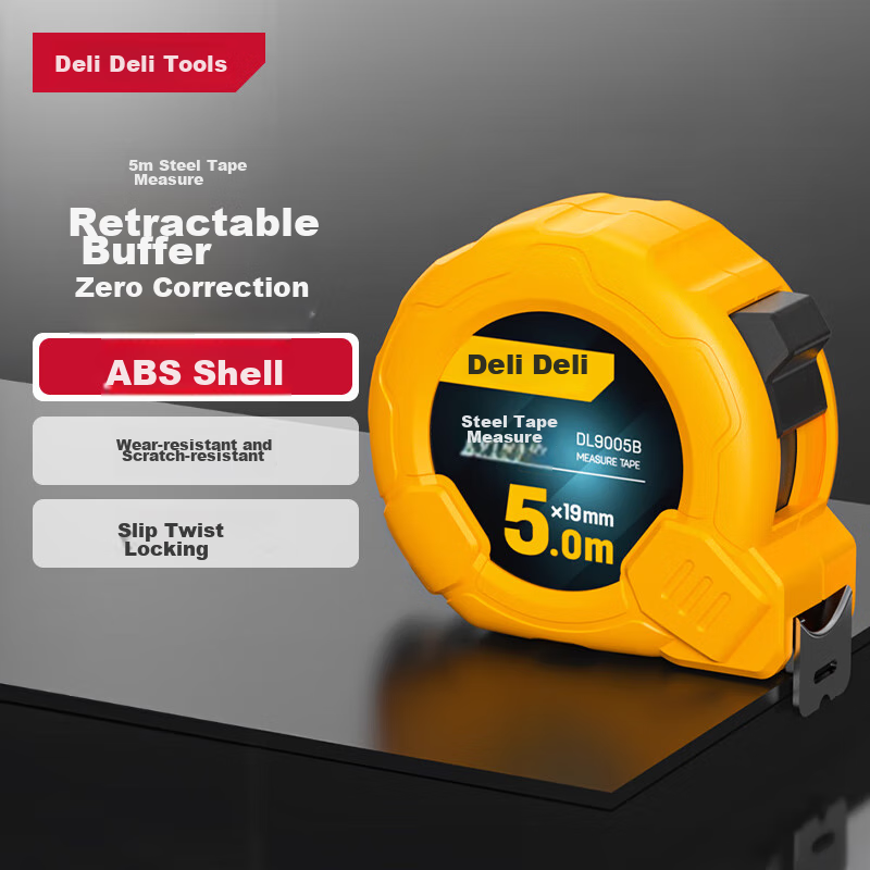 Deli 5-Meter Steel Tape Measure, Box Measure, Carpenter's Ruler, Retractable Ruler, Meter Ruler, Metric Ruler, Renovation Measuring Plastic Case Ruler