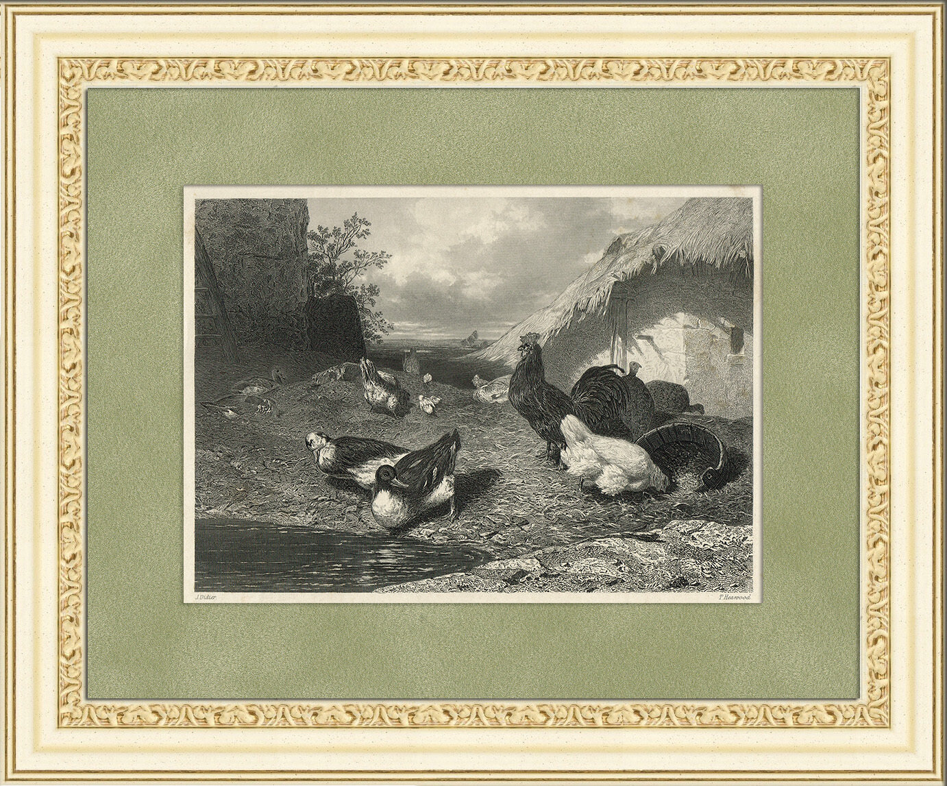 Гравюра Rarita "Птичий двор", 30x24 см, бумага, 1900 год, авторская работа