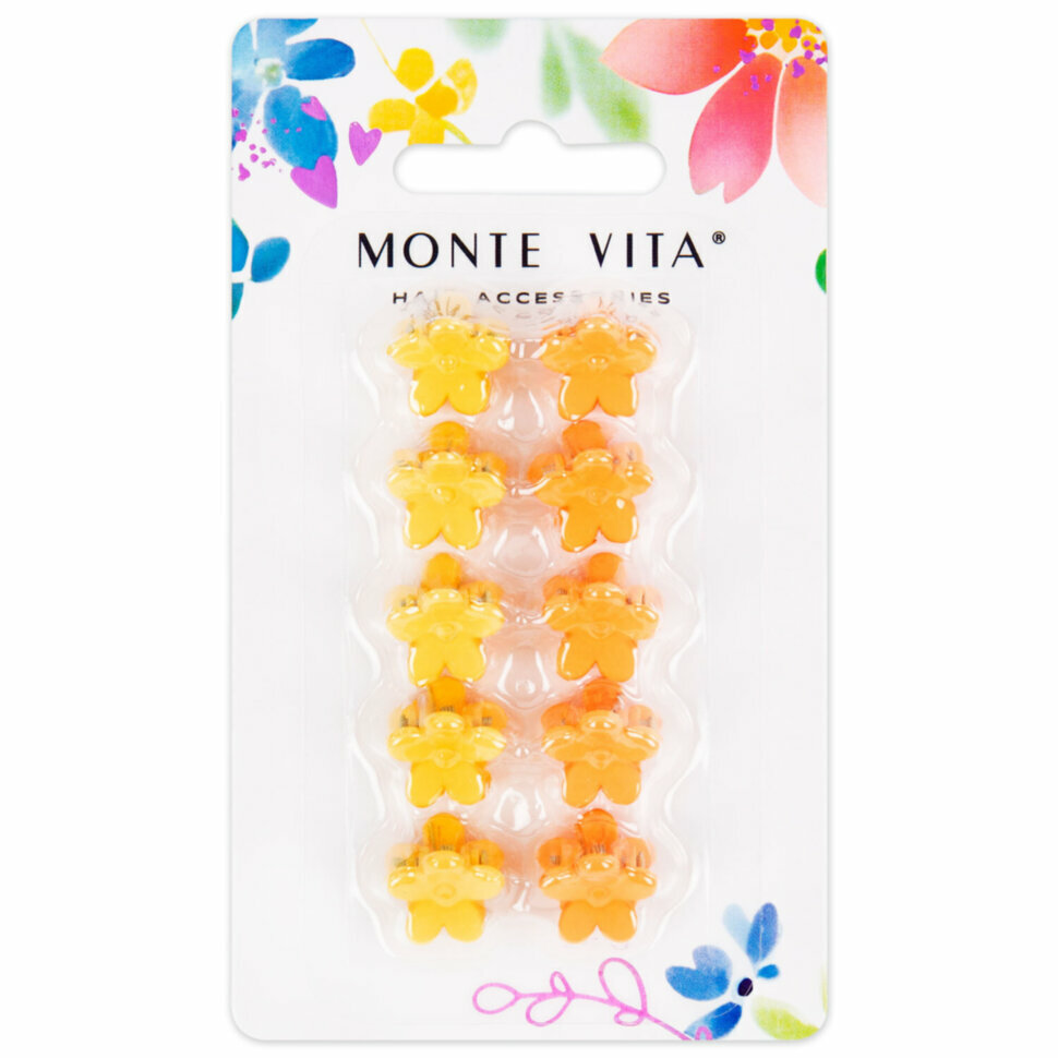 Крабы для волос набор 10 шт, цветочки, soft-touch, оранжевый, жёлтый, MONTE VITA (монте вита), 457027, 12 штук, 457027