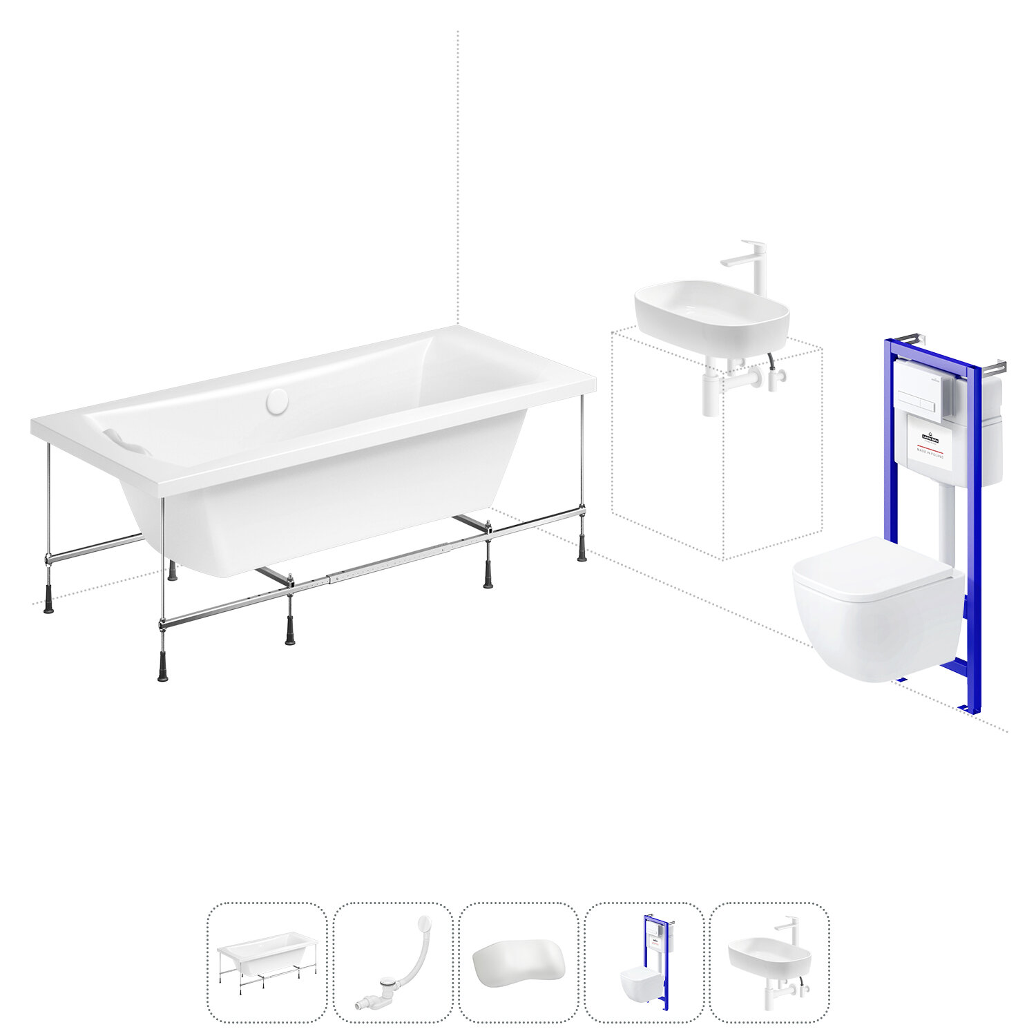 Акриловая ванна 190x90 с каркасом Lavinia Boho Evan 20221298R в наборе 6 в 1: ванна, ножки, слив-перелив, подголовник, унитаз в комплекте, раковина в комплекте