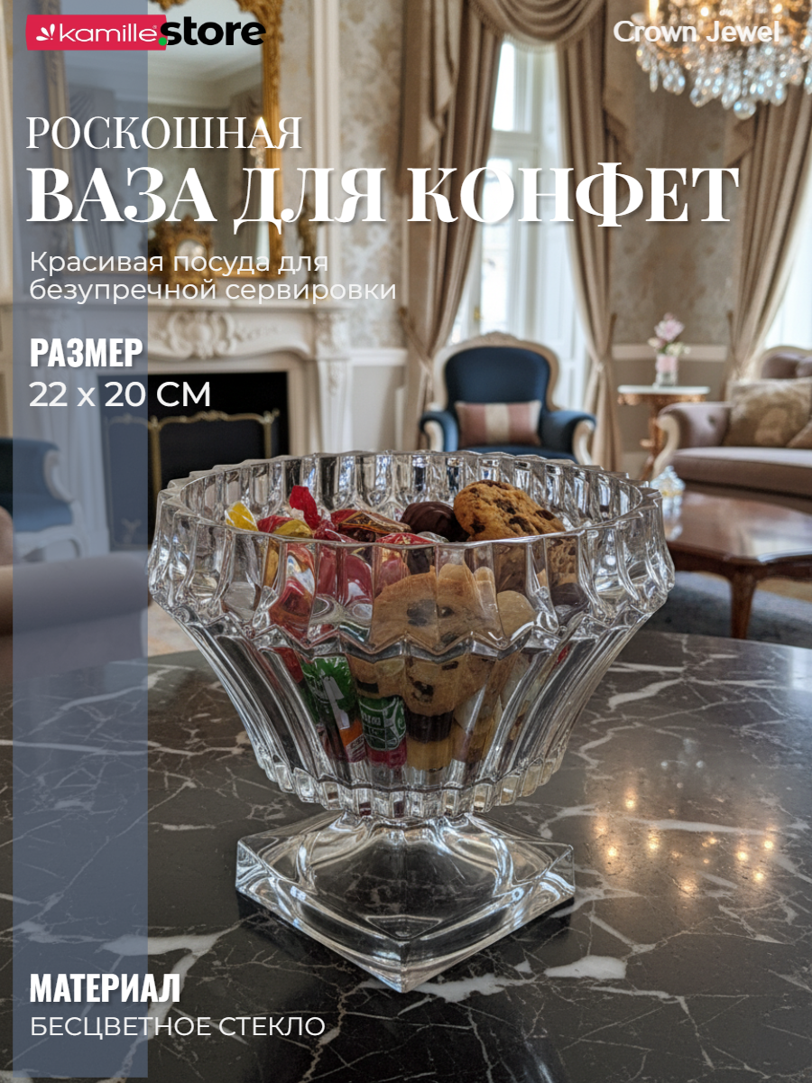 Ваза для конфет, печенья, фруктов 22,2х20,5 см. (прозрачный)