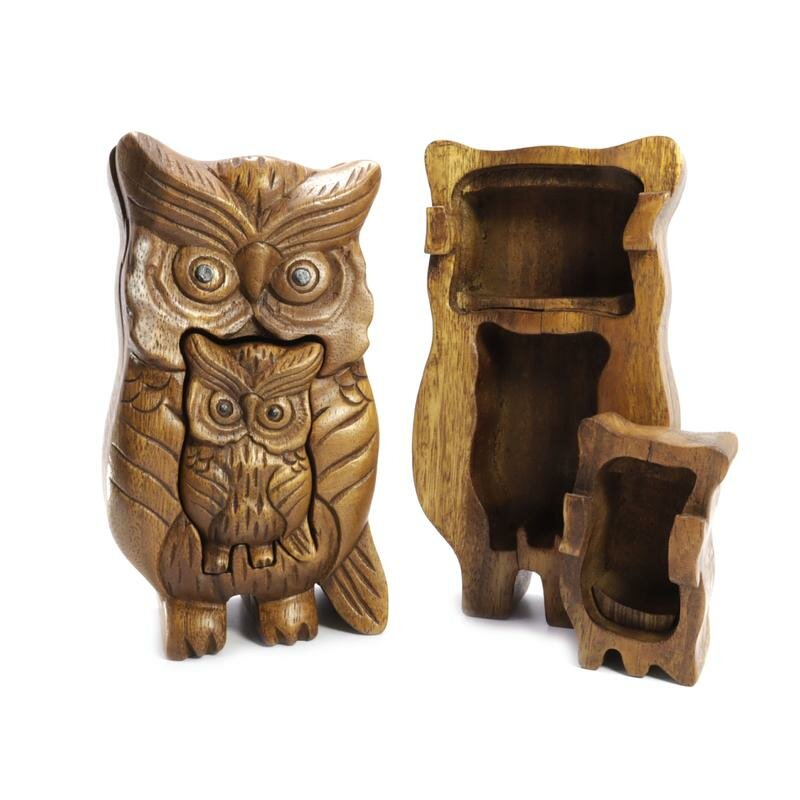 Шкатулка с секретом из тика сова 5.5см х 15.5см