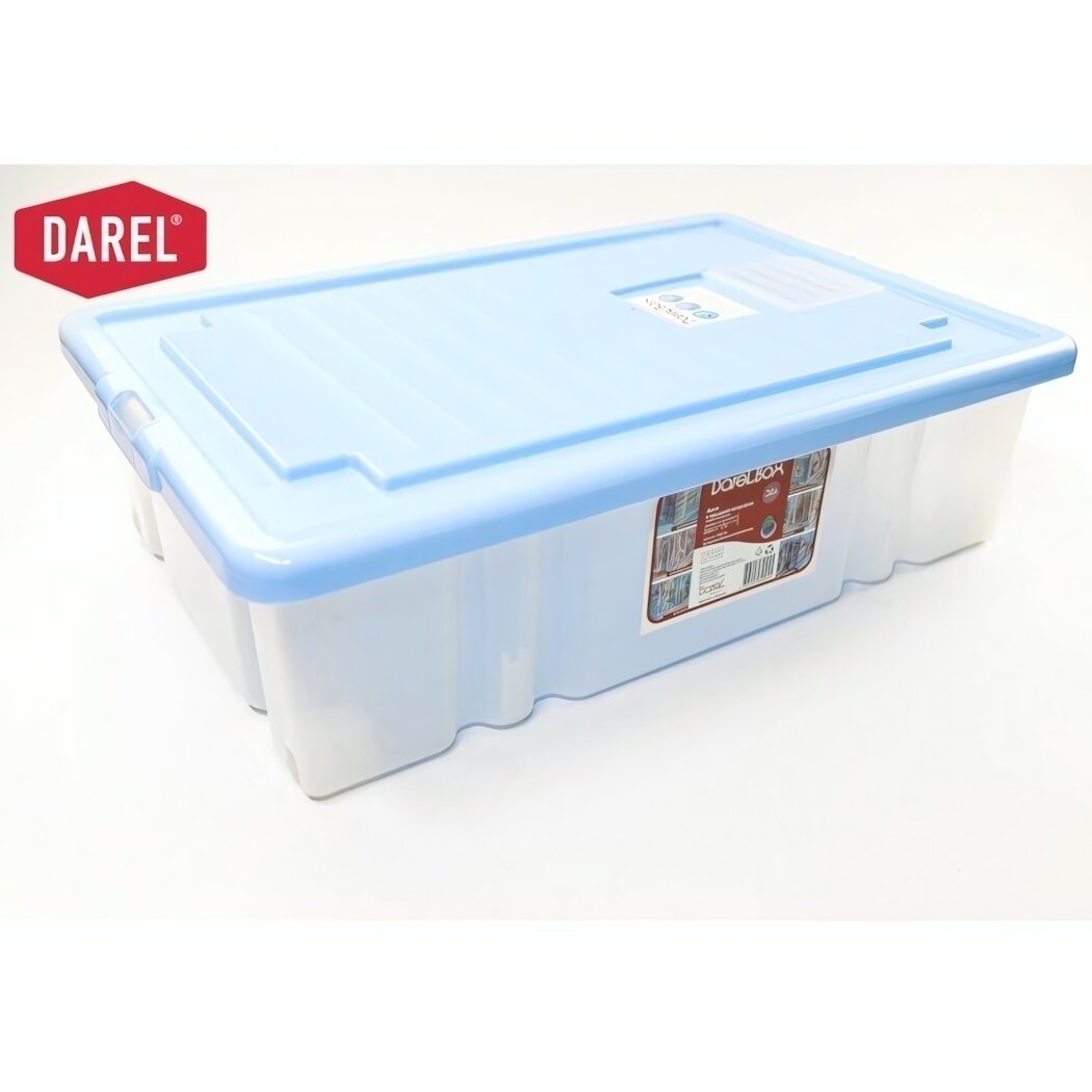 Ящик с крышкой DARELBOX 36л на колесах, прочный пластиковый контейнер, синий для хранения
