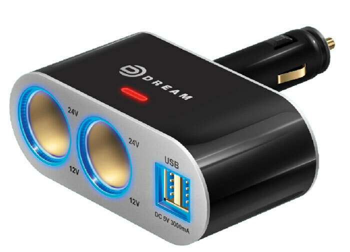 Разветвитель прикуривателя DREAM tech WF-1002 (3A, 2 гнезда, 2USB) черный