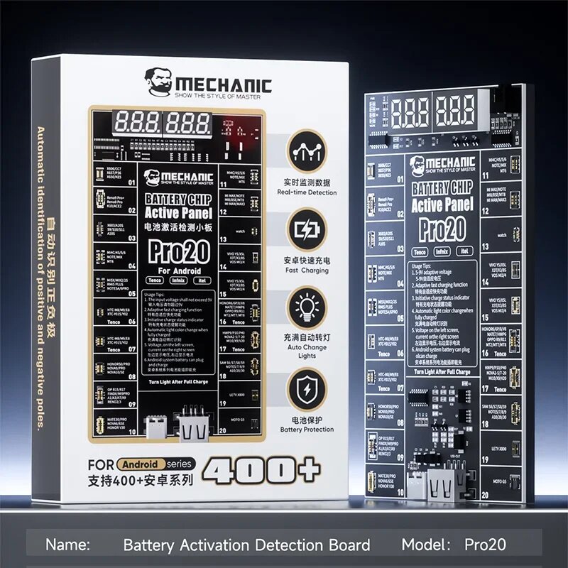 Mechanic Pro20 Battery Agtivation Detegtion Board Led Digital Display With Type-C/Usb Two Port For Android Models Battery Repair