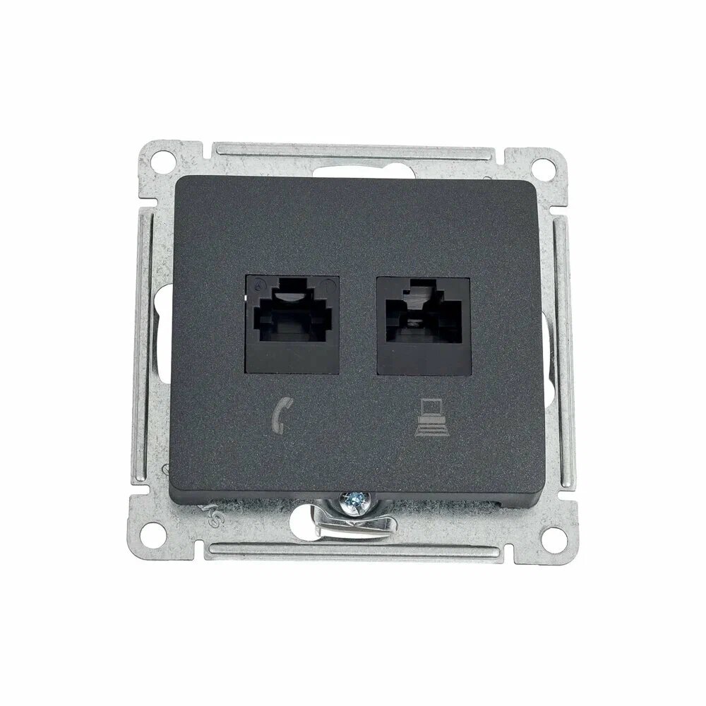 Розетка компьютерная + телефонная двойная Glossa RJ45 + RJ11 кат.5E антрацит (черная) GSL000785