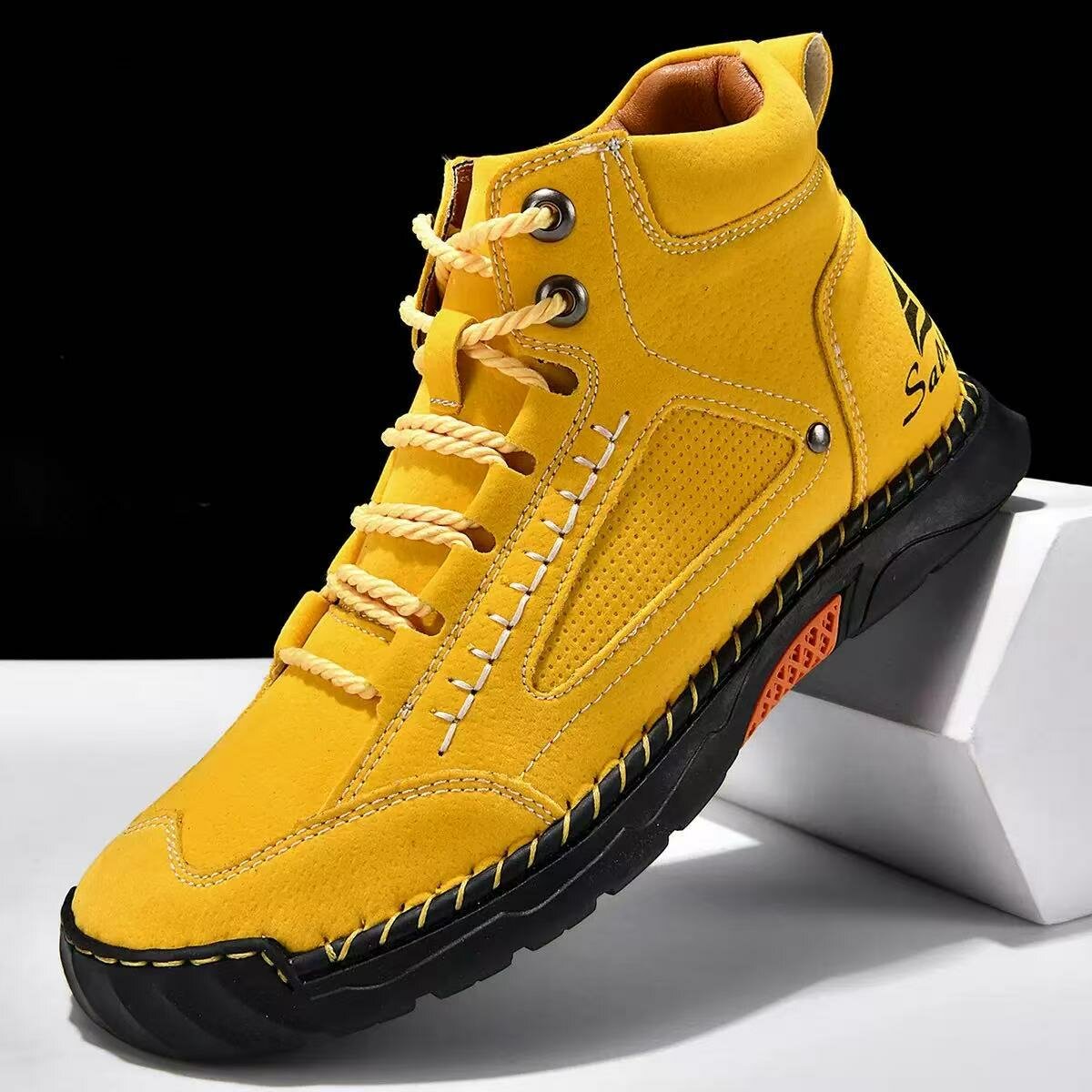 Мужские ботинки из искусственной кожи больших размеров 2025 года, сшитые вручную, на плоской подошве, со шнуровкой, повседневные, размеры 39-48