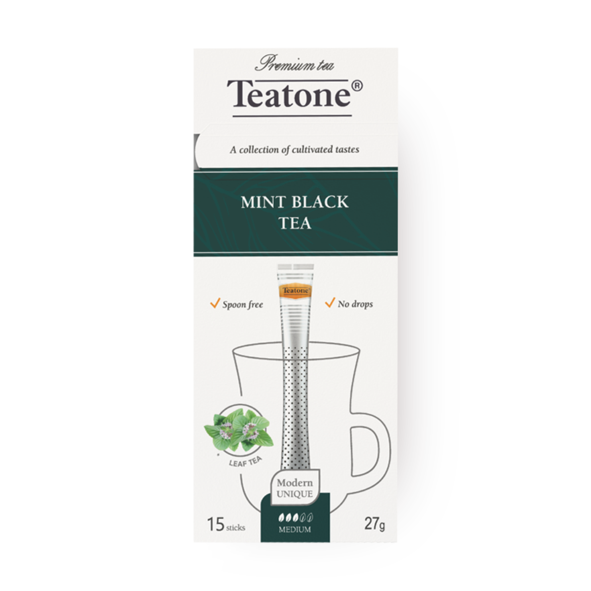 Чай Teatone, чёрный, с мятой, 15 стиков в упаковке, 27 грамм