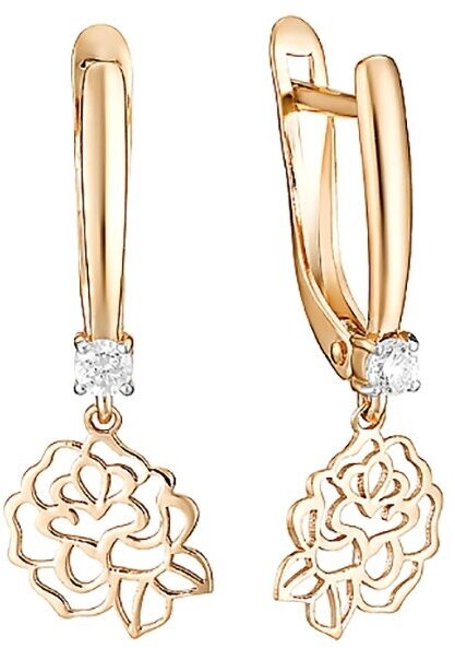 Серьги, золото, 585 проба, фианит