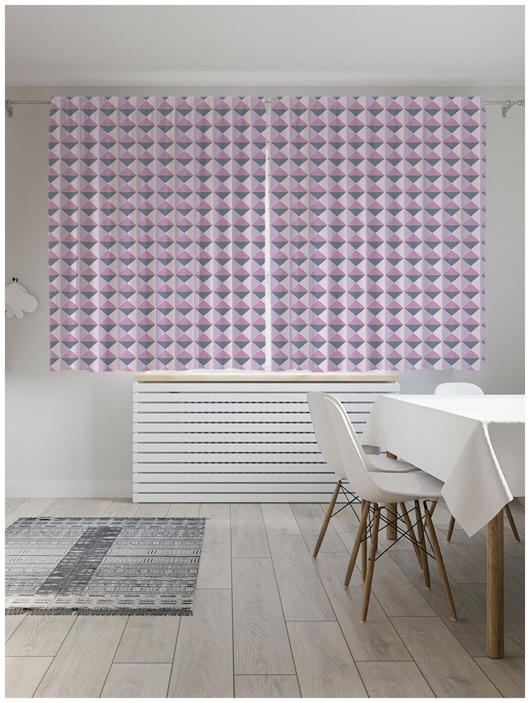 Фотошторы короткие "Треугольники в орнаменте", 2 полотна шириной по 145 см, высота 180 см, JoyArty