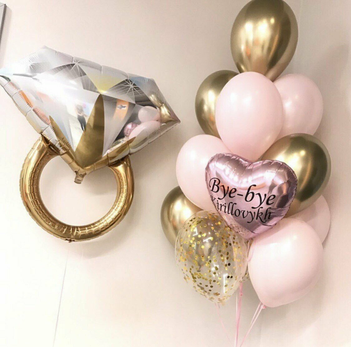Воздушные шары на свадьбу, девичник 14шт, шар кольцо с бриллиантом
