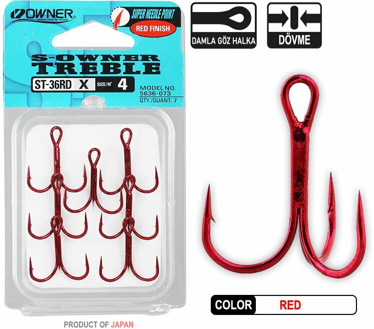 Крючок-тройник Owner ST-36RD (5636) Red №4 (7шт.)