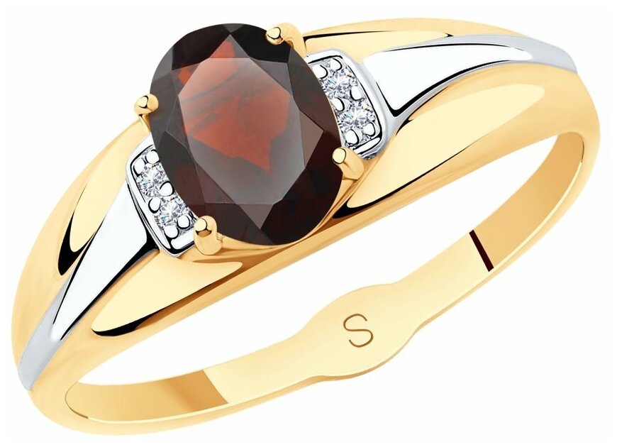 Кольцо, красное золото, 585 проба, гранат