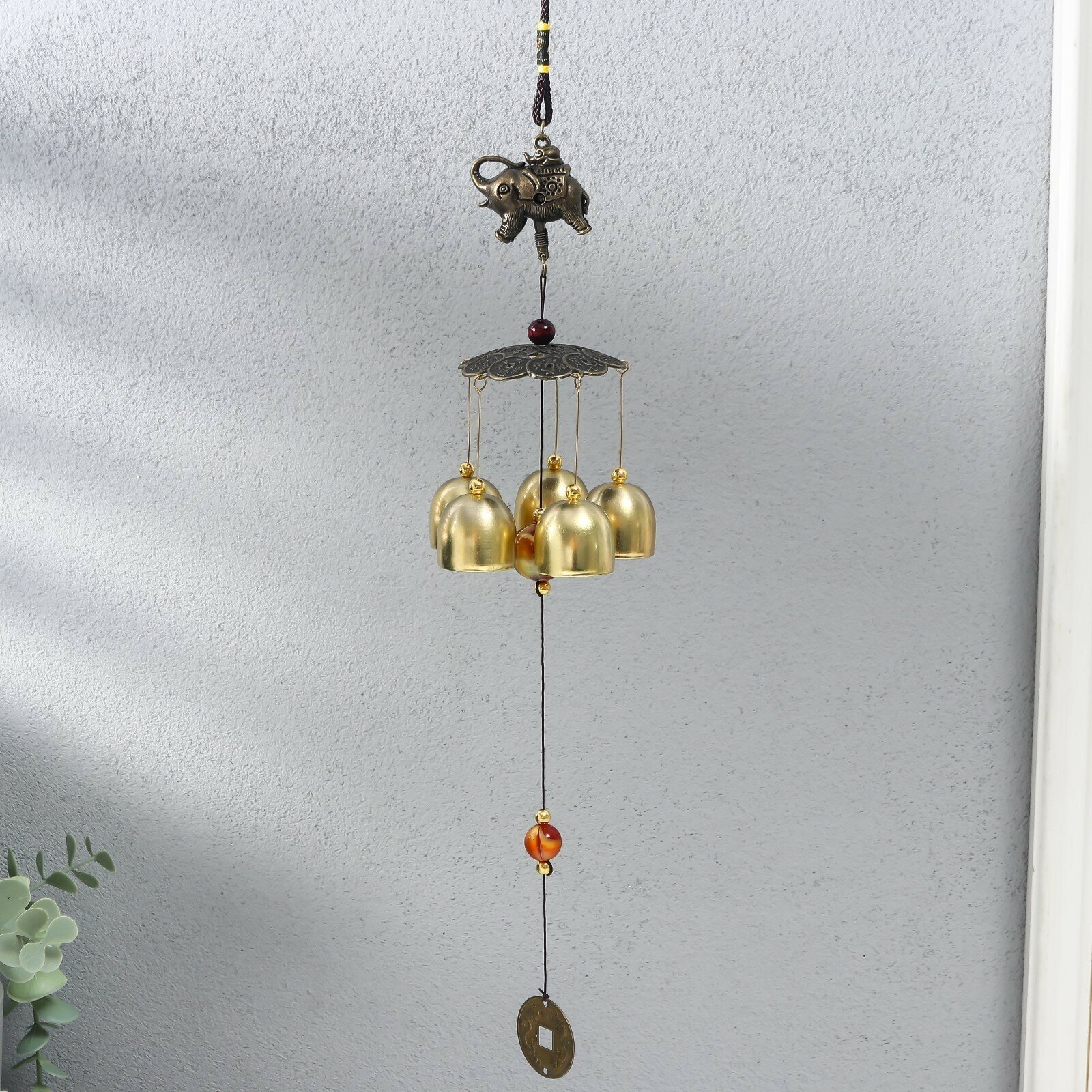 Музыка ветра «Слон на монетках», 5 колокольчиков, 41×6 см