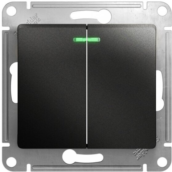 SE Glossa Антрацит Выключатель 2-клавишный с подсветкой сх.5а, 10АХ