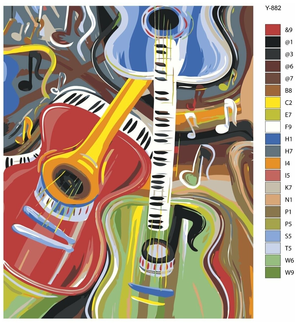 Картина по номерам Y-882 "Разноцветные гитары" 40х50