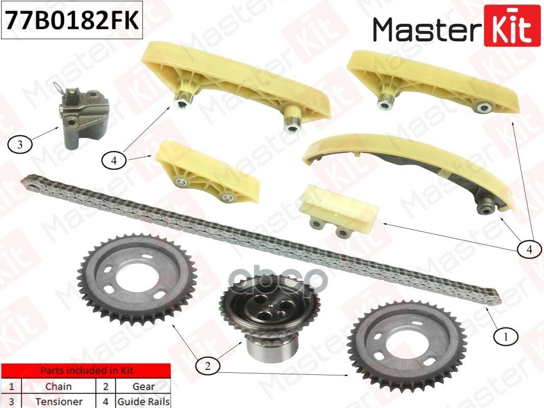 77B0182FK комплект цепи ГРМ FORD TRANSIT/MONDEO 2.0 TDDI D5BA/SDBA/F3FA/ABFA 00-07 MasterKit арт. 77B0182FK