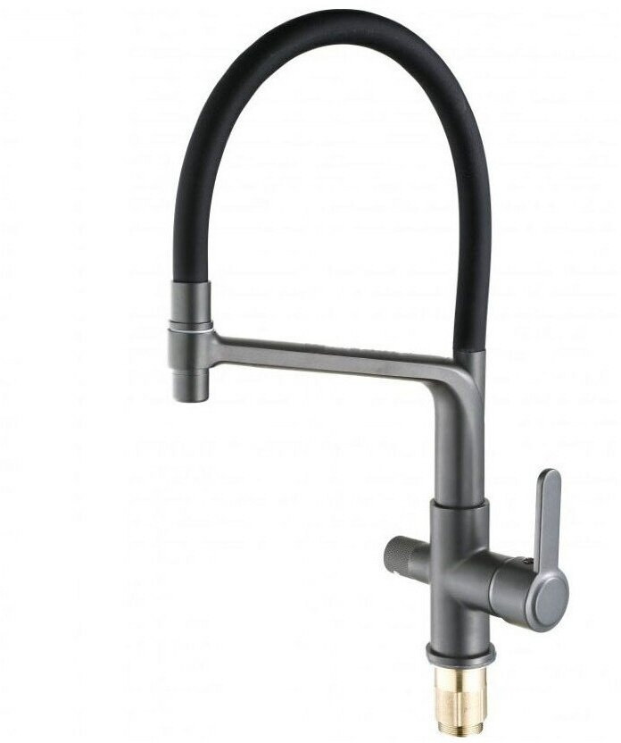 Смеситель Hansen для кухни с гибким изливом под фильтр графит/черный 195 мм однорычажный