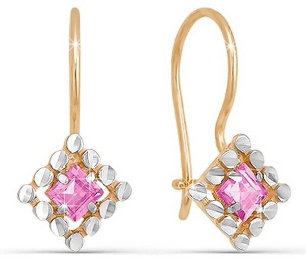 Серьги, золото, 585 проба, фианит