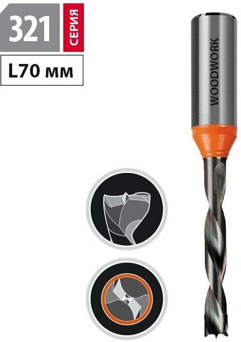 Сверла присадочные глухие монолитные L-70 мм Серия 321 Woodwork