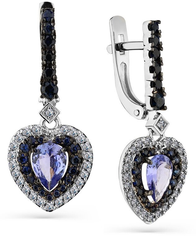 Серьги, белое золото, 585 проба, бриллиант, танзанит, сапфир