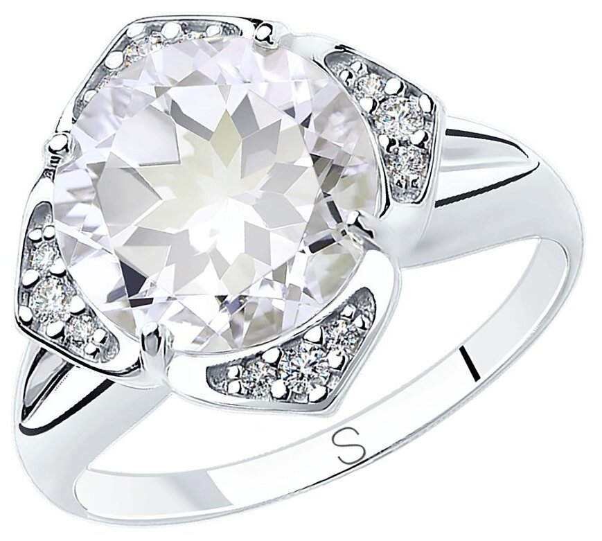 Кольцо, серебро, 925 проба, родирование, горный хрусталь