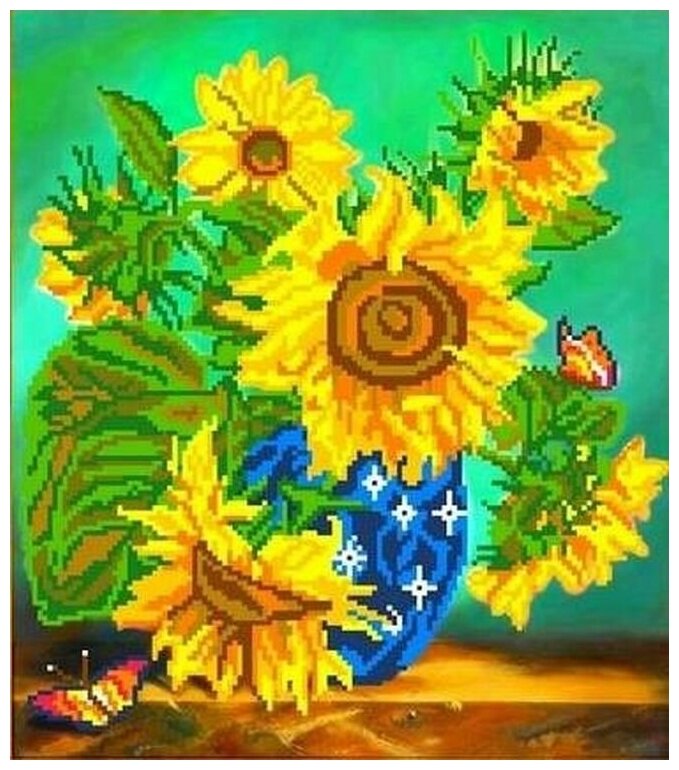 Рисунок на ткани Каролинка "Подсолнухи в вазе", 32х23,5 см