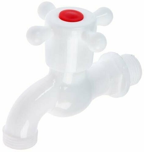 Кран водоразборный ZEIN Z2189, с крестовой ручкой, PP, с шаровым механизмом, белый, пластик