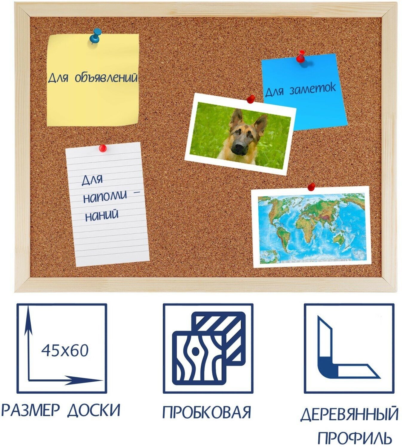 Доска пробковая Calligrata LINE, В1104, 45×60 см, в деревянной раме