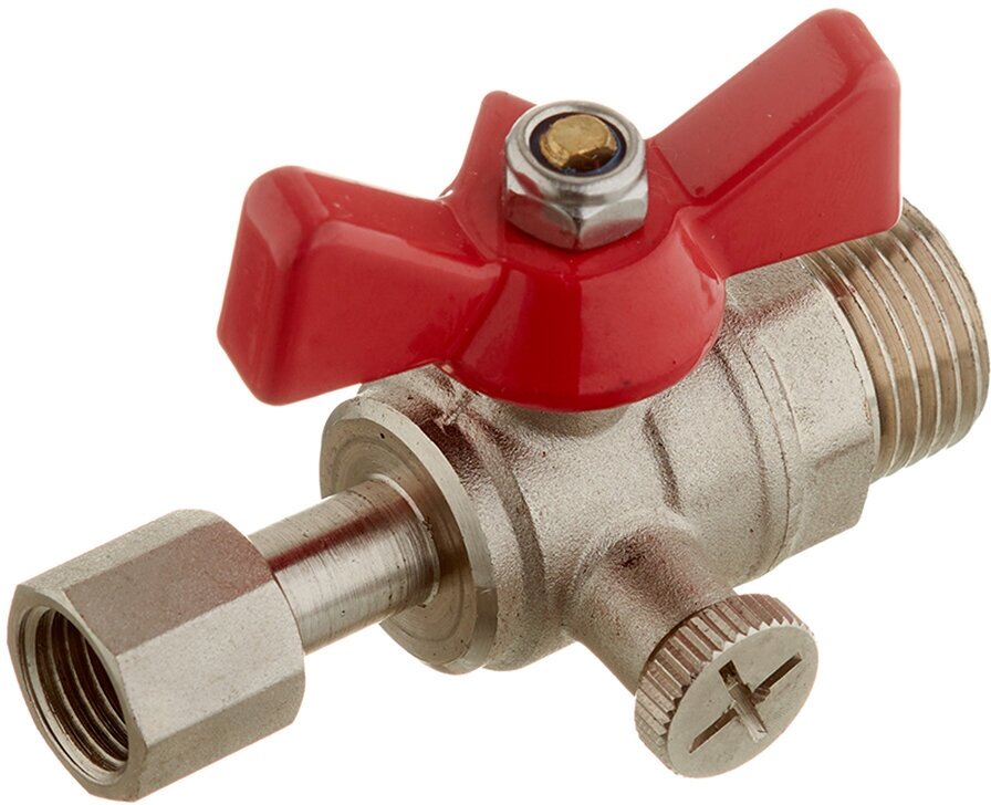 Кран шаровой латунный Valtec 1/2 НР(ш) х 1/4 ВР(г) для подключения манометра проходной бабочка прямой (VT.806. N.0402)