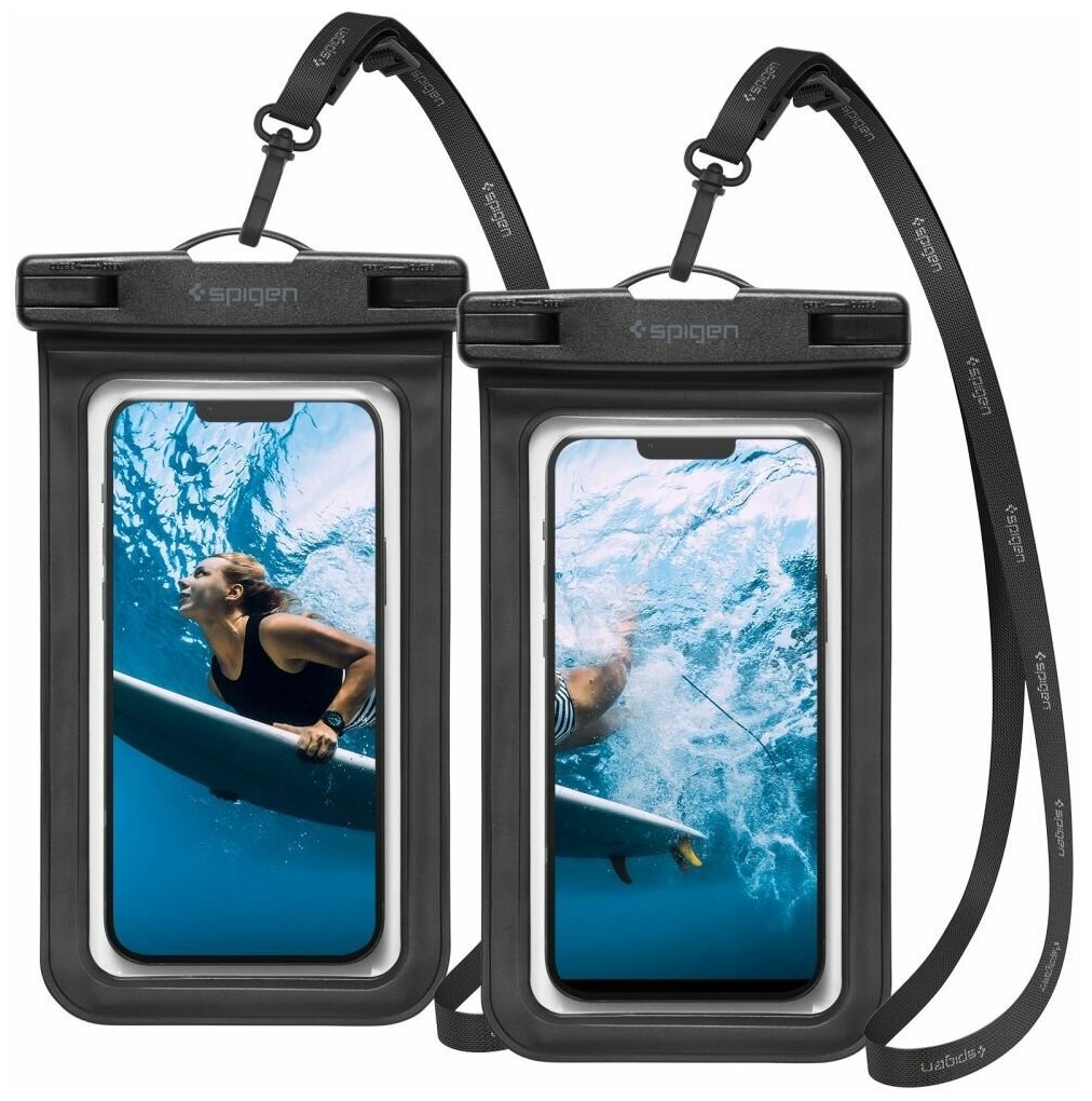 Водонепроницаемый чехол для смартфонов Spigen A601 UNIVERSAL WATERPROOF CASE 2-шт до 8,2 дюймов BLACK (AMP04523)
