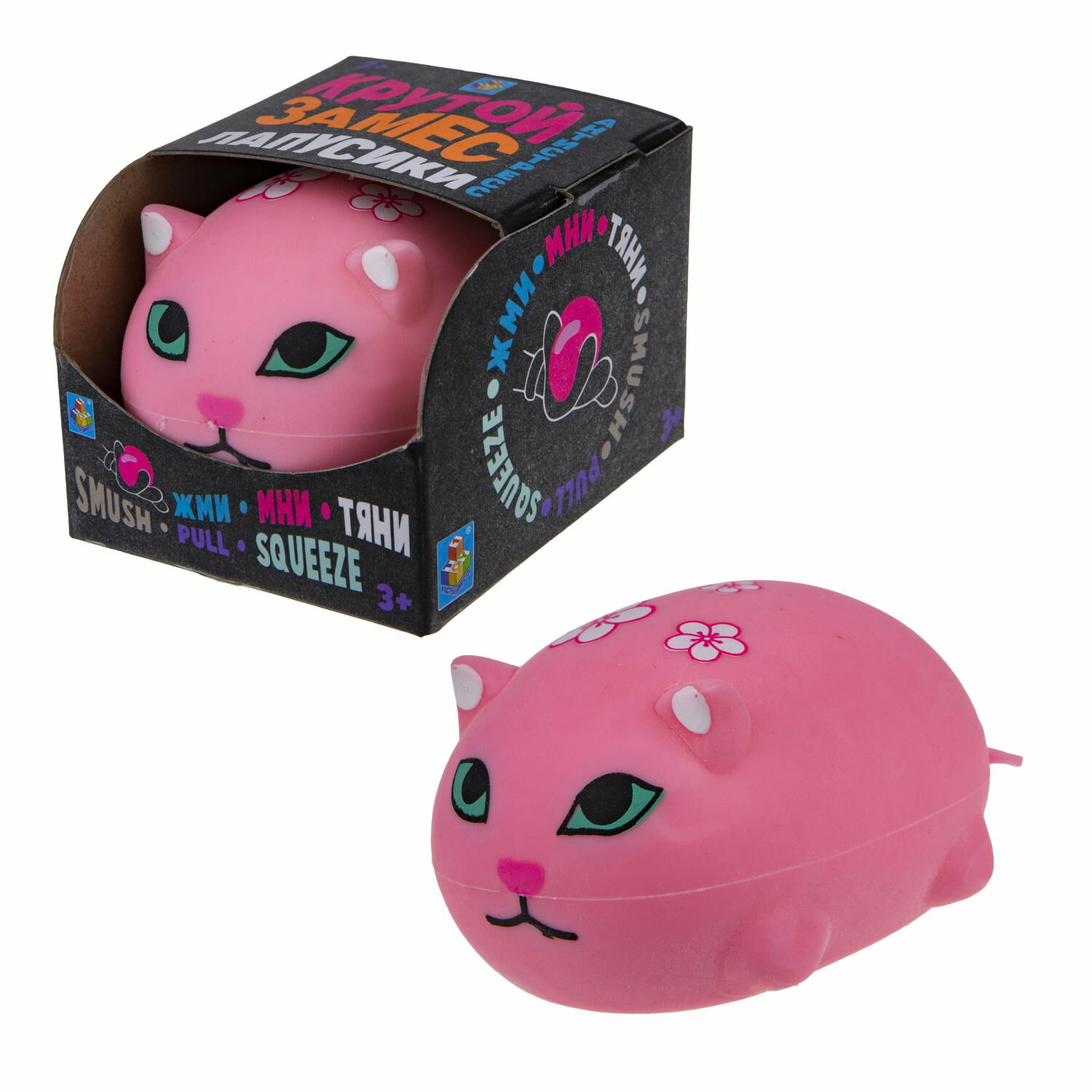 Антистресс для рук Крутой замес 1TOY котик розовый, таба сквиш, жмякалка, 7 см