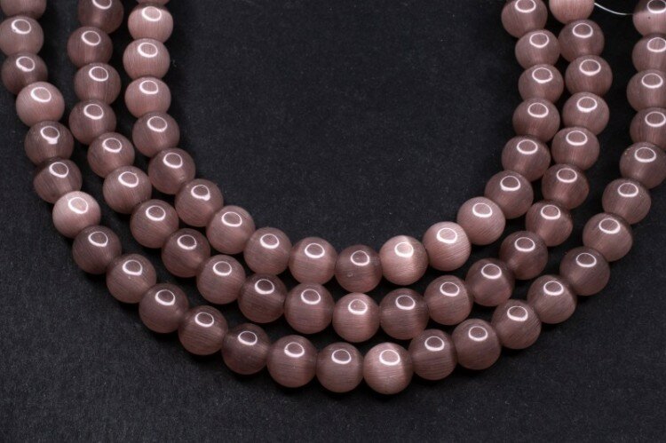 Бусина круглая Кошачий глаз 8мм, отверстие 1мм, цвет сиреневый, 548-017, 10шт