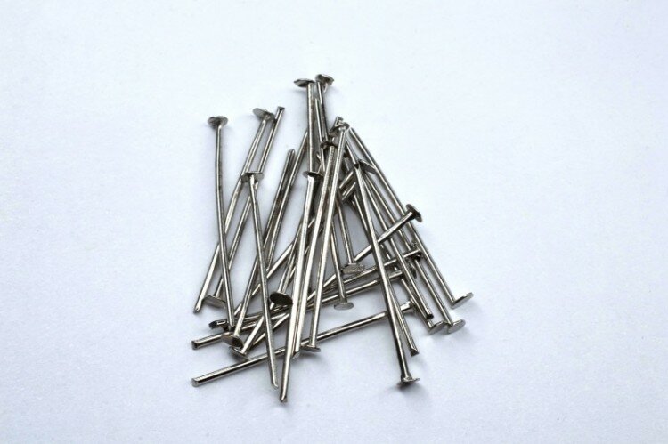 Набор штифтов для бижутерии гвоздики 24х0,7мм, цвет платина, железо, 30-076, 1уп (около 440шт)