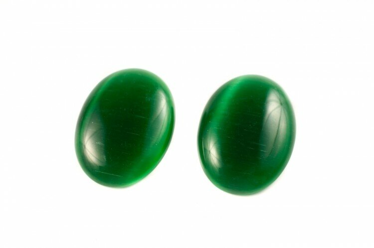 Кабошон овальный Кошачий глаз 40х30х6,5мм, цвет зеленый, 2032-004, 1шт