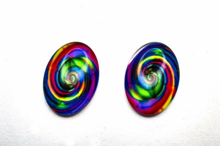 Кабошон стеклянный овальный с принтом Геометрия 25х18х6мм, цвет разноцветный, 2001-010, 1шт