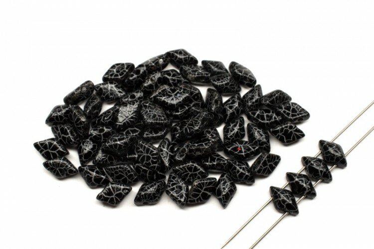 Бусины GemDuo 8х5мм, отверстие 0,8мм, цвет 02010/24619 черный/белый кракле, 709-189, 10г (около 64шт)