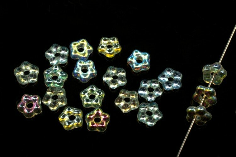 Бусина Flower 5мм, отверстие 1мм, цвет 00030/98539 Crystal/Green Rainbow, 733-021, 20шт