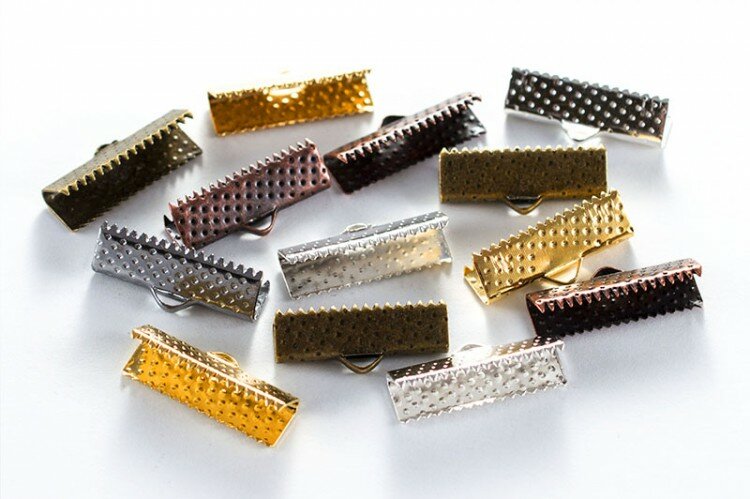 Зажим-концевик для лент/тесьмы 20х8х5мм, отверстие 2мм, ассорти цветов, железо, 04-076, 10г (около 12шт)