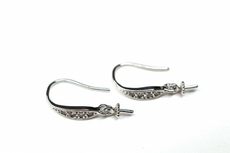 Швензы-крючки со стразами 20х3,5х10мм, цвет платина, латунь, 21-021, 1 пара